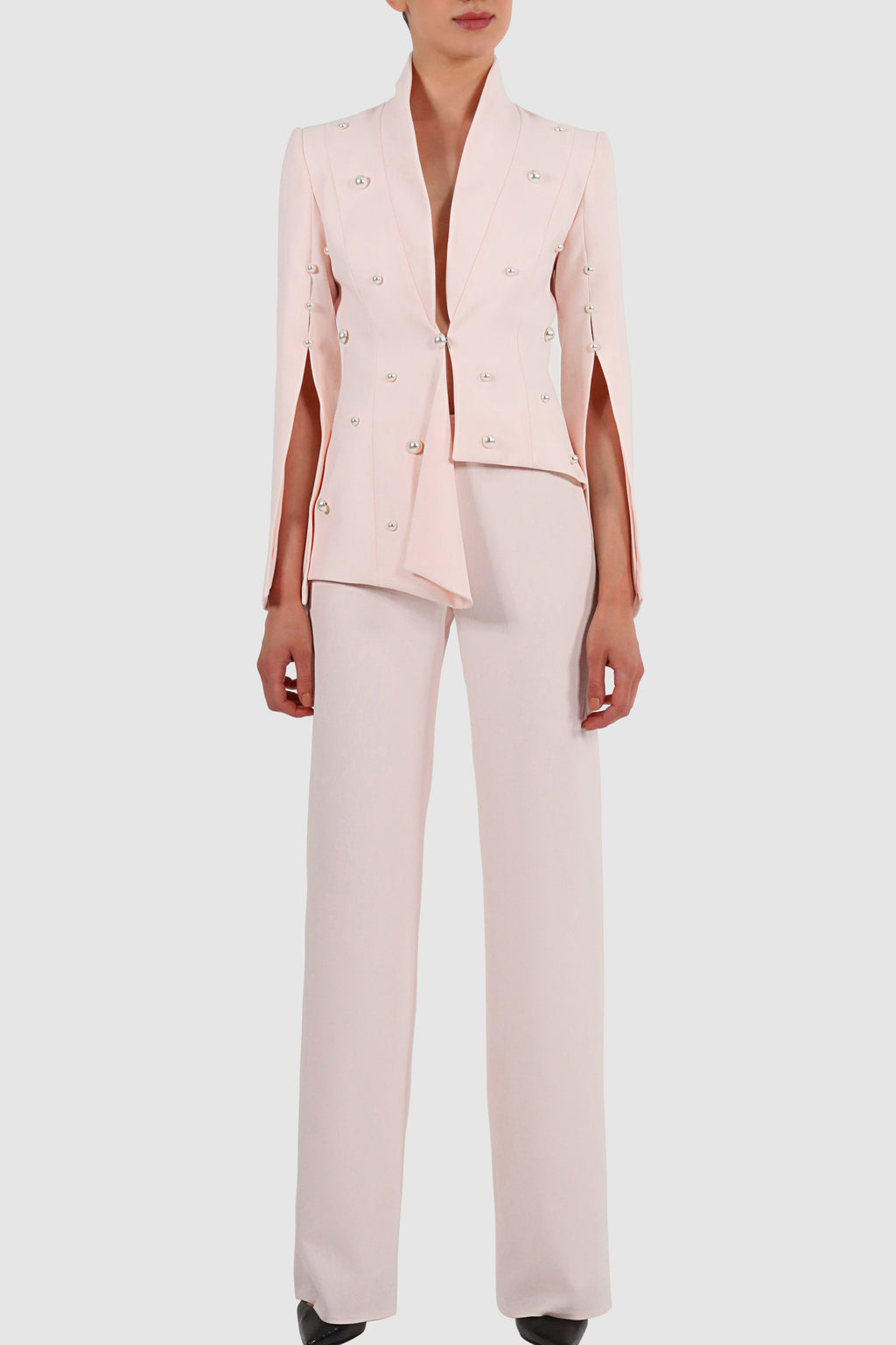 Asymmetric faux-pearl embellished suit – Zmilelee